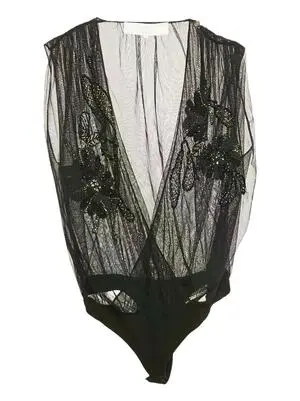 Elisabetta Franchi Floral-embellished Bodysuit - Black