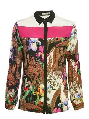Etro Floral-print Contrast-panel Shirt - Black