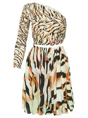 Roberto Cavalli Tiger-print Ruched Mini Dress - White