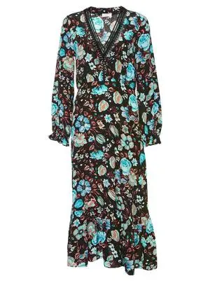 Sandro Floral Silk Midi Dress - Black
