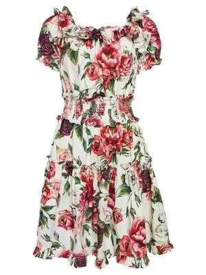 Dolce & Gabbana Floral-print Ruffled Dress - White