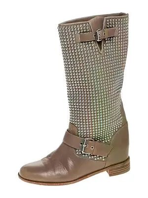 CHRISTIAN LOUBOUTIN Studded Leather Boots - Brown