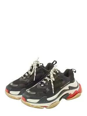 Balenciaga Triple S Leather Mesh Sneakers - Black