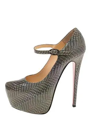 CHRISTIAN LOUBOUTIN 130mm Lady Daf Snakeskin Platform Mary Jane Pumps - Grey