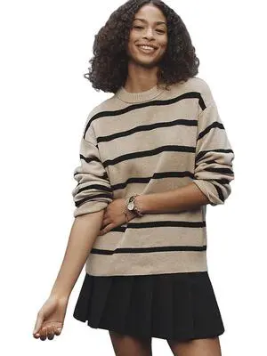 REFORMATION Fabian Crew-neck Sweater - Linen Black Stripe