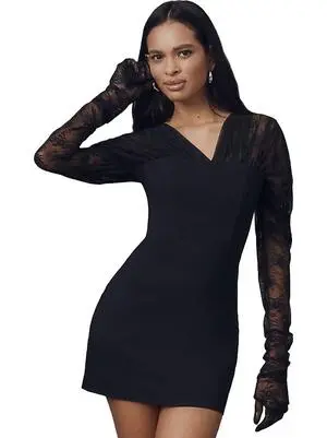 Endless Rose Lace Long-sleeve Mini Dress - Black