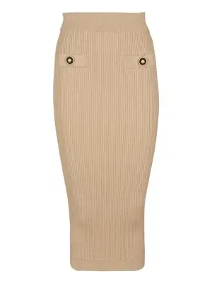 Balmain Midi Ribbed Knit Skirt - Beige