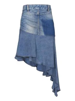 Balmain Asymmetric Denim Skirt - Blue