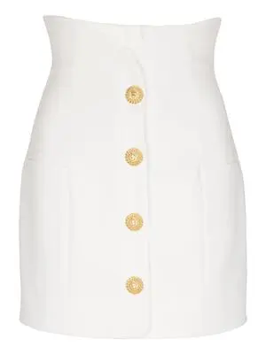 Balmain Double Crepe Tulip Skirt With Buttons - White