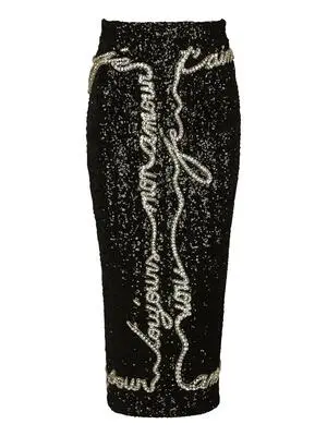 Balmain Sequin Embroidered Midi Skirt - Black