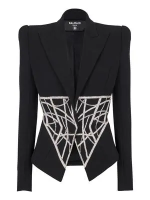 Balmain Embroidered Grain De Poudre Tailored Jacket - Black