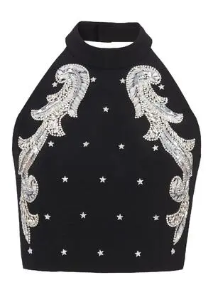 Balmain Backless Embroidered Top - Black