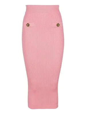 Balmain Midi Ribbed Knit Skirt - Pink