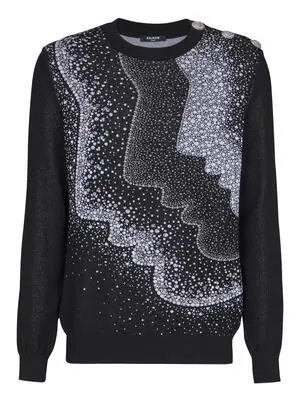 Balmain Faces Jacquard Knit Sweater - Silver