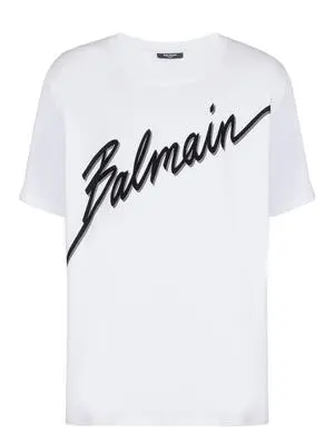 Balmain T-shirt With Flocked Letter Logo - White
