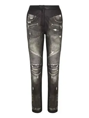 Balmain Denim Print Leather Pants - Grey