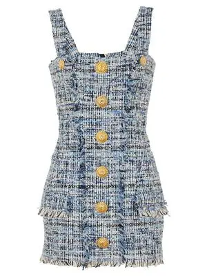 Balmain Short Tweed Dress With Straps - Blue