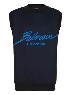 Balmain Sleeveless Universe Jacquard Jumper - Blue