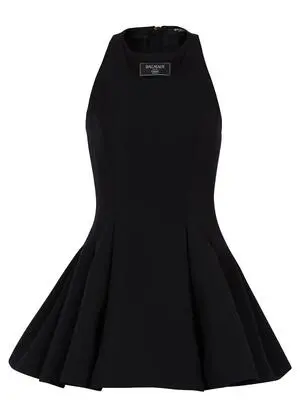 Balmain Flared Pleated Grain De Poudre Dress - Black