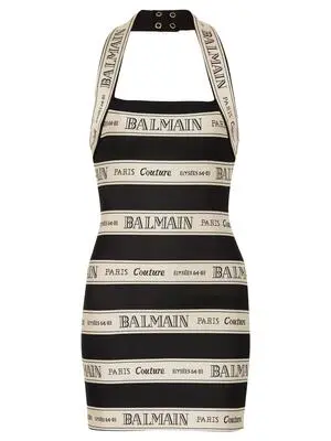 Balmain Jacquard Halterneck Mini Dress - Black