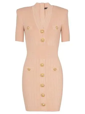 Balmain Knitted Mini Dress With Buttons - Beige