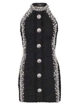 Balmain Buttoned Embroidered Mini Dress - Black