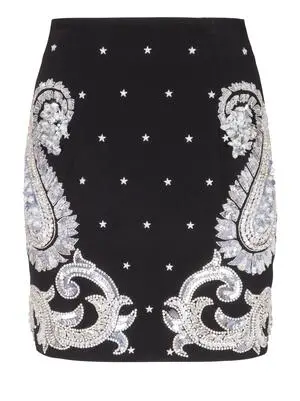 Balmain Embroidered Crepe Skirt - Black