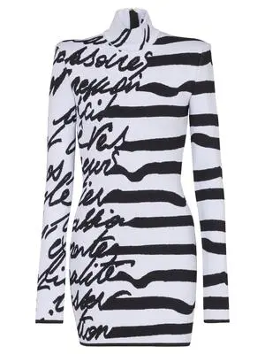 Balmain Striped Jacquard Knit Mini Dress - White