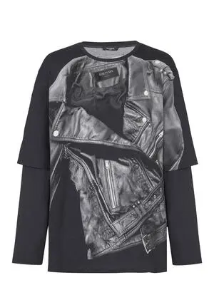 Balmain Long-sleeved T-shirt With Biker Jacket Print - Black