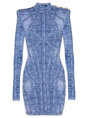 Balmain Jacquard Knit Mini Dress - Blue