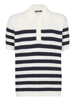 Balmain Striped Knit Polo Shirt With Monogram - White