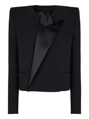 Balmain Cropped Grain De Poudre Jacket With Asymmetrical Collar - Black