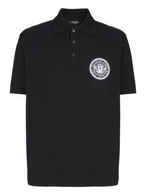 Balmain Cotton Polo Shirt With "coin" Print - Black