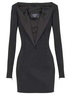 Balmain Open Neck Double-collar Mini Dress - Black