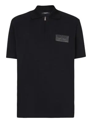 Balmain Cotton Polo Shirt With Leather Couture Label - Black
