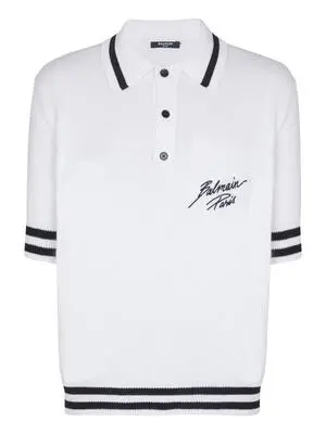 Balmain Paris Logo Cotton Knit Polo - White
