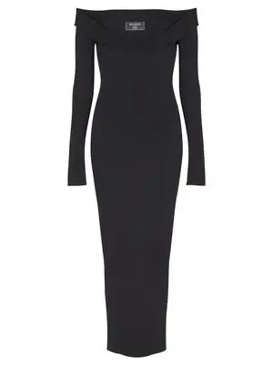 Balmain Long Plain Knit Dress - Black