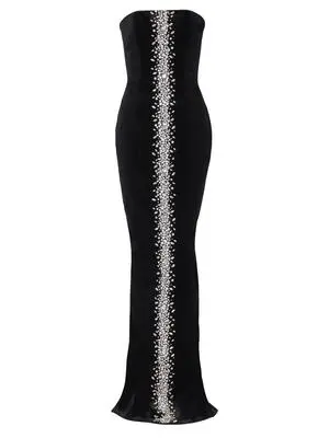 Balmain Embroidered Velvet Bustier Maxi Dress - Black
