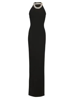 Balmain Halterneck Embroidered Maxi Dress - Black