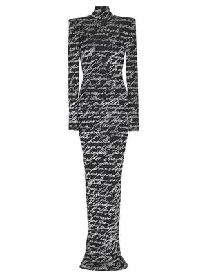 Balmain Long "love Letter" Jacquard Knit Dress - Black