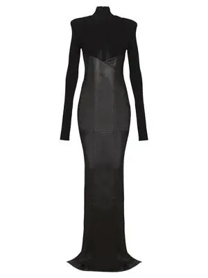 Balmain Long Knit And Lambskin Leather Dress - Black