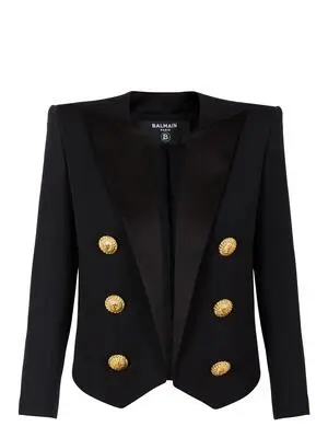 Balmain Cropped Edge-to-edge Jacket With Lion Buttons - Black