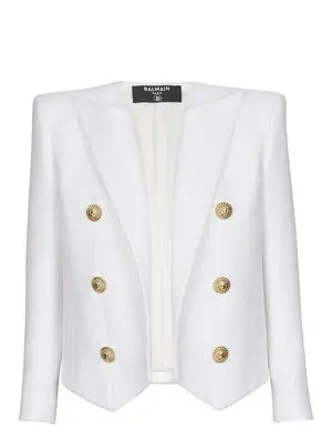 Balmain Cropped Jacket With Gold Buttons - White