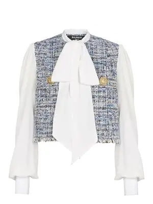 Balmain Tweed Cropped Jacket - Blue