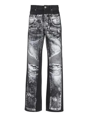 Balmain Loose-fit Jeans With Biker Print - Black