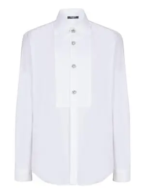 Balmain Tuxedo Embellished Button Poplin Shirt - White