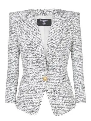 Balmain Love Letter Print One-Button Jacket White