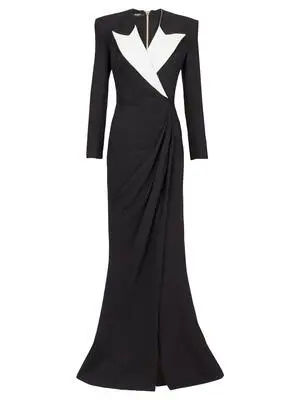 Balmain Structured Crepe Long Dress - Black
