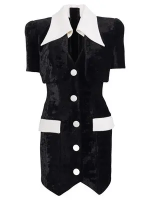 Balmain Short Velvet And Crepe Dress - Black