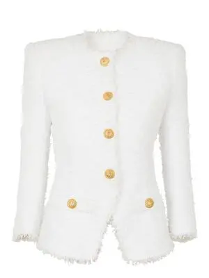 Balmain Fitted Tweed Jacket - White